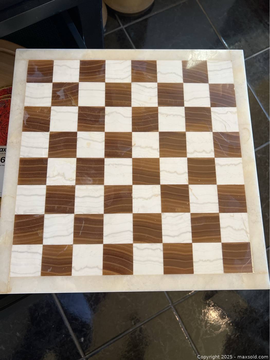 Coasters, cheese knives, candles, trivet and marble chess board | Maxsold