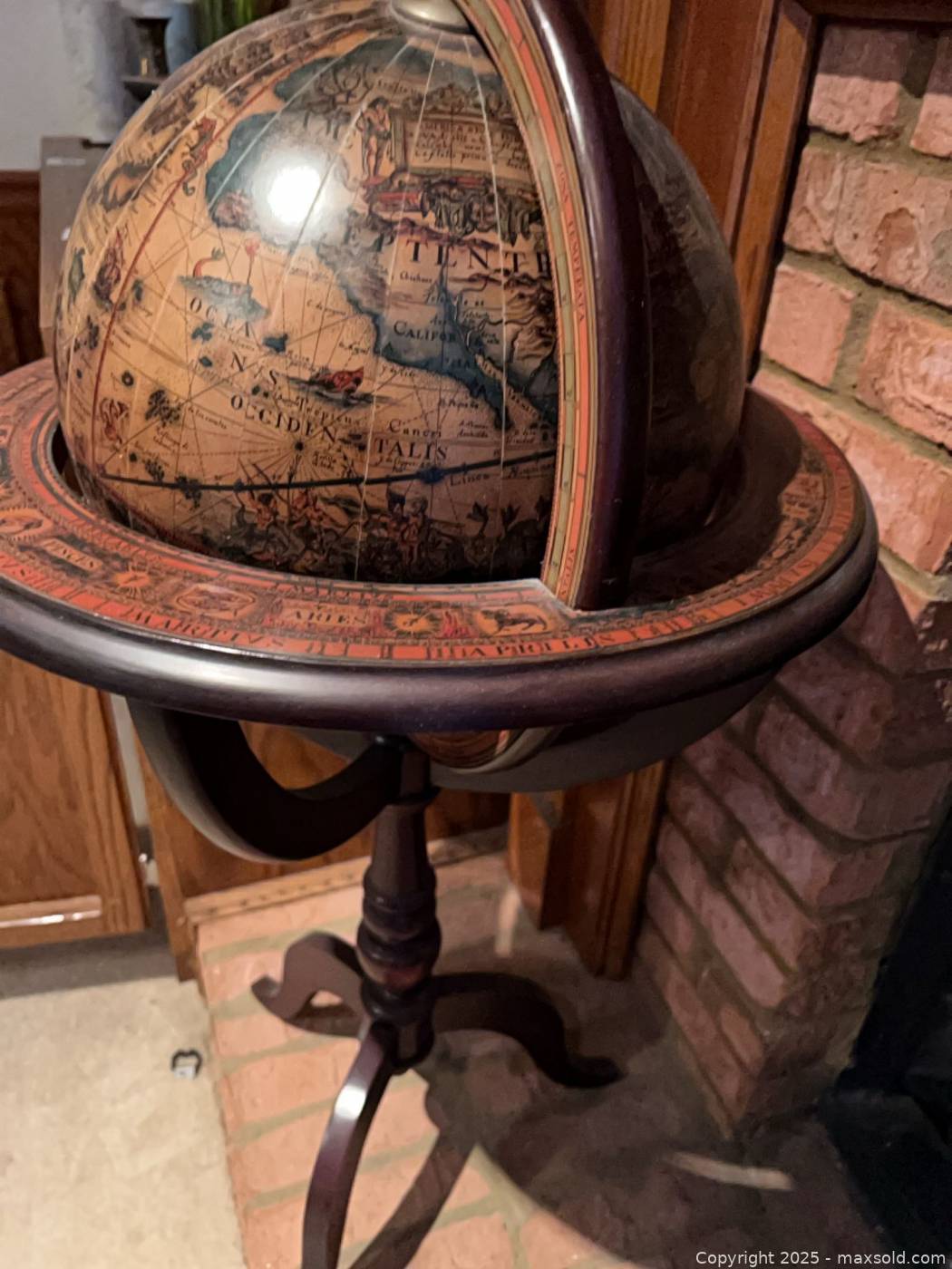 16" Old-World Terrestrial Globe on Wood Tripod Stand | Maxsold