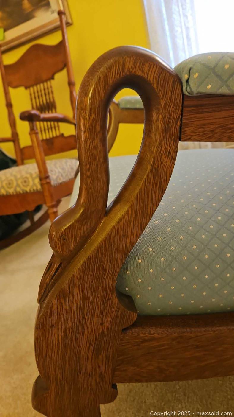 Vintage upholstered wood rocking chair | Maxsold