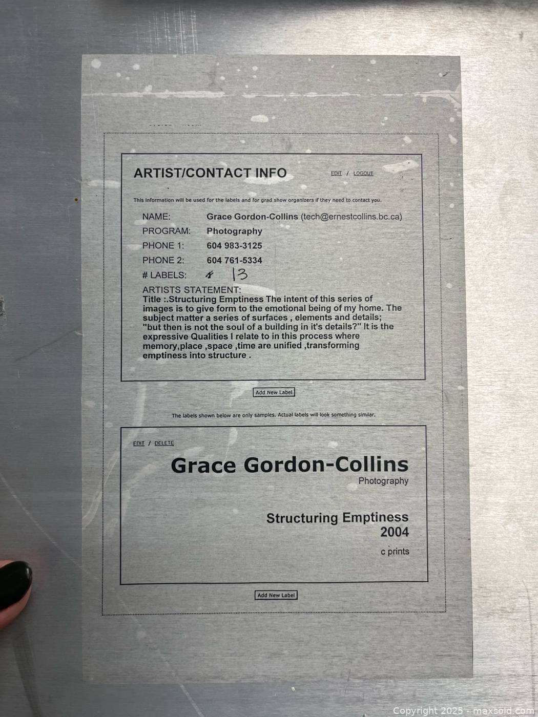 Grace Gordon-Collins "Structuring Emptiness" 2004 c-print on metal ...