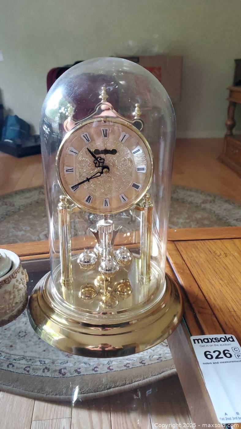 Birks quartz anniversary mantel clock with glass dome | Maxsold