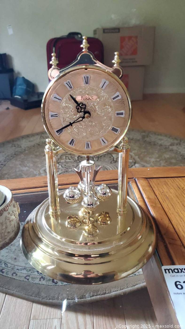 Birks quartz anniversary mantel clock with glass dome | Maxsold
