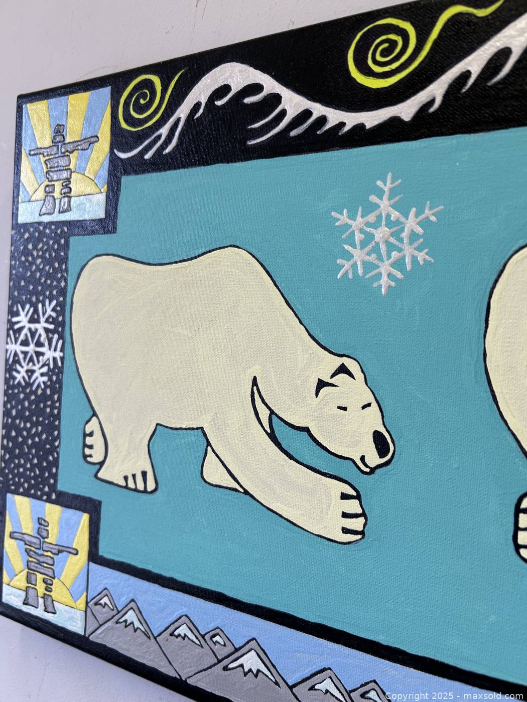 Polar Bear Inukshuk Acrylic Painting 36"x12" Dale Sutton 2006 | Maxsold