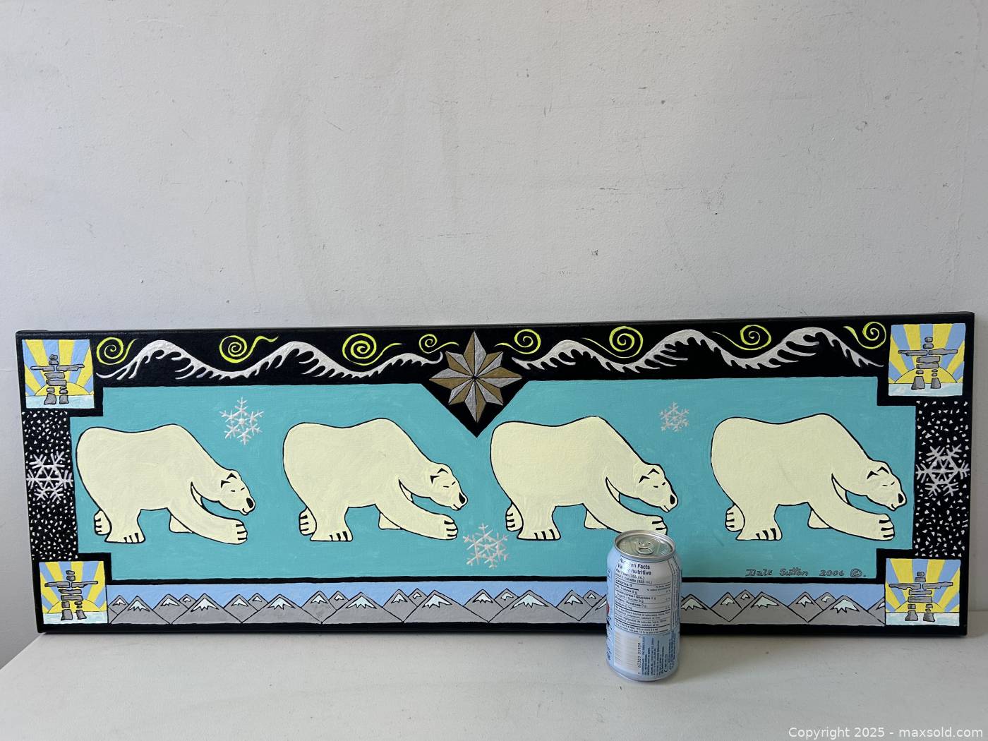 Polar Bear Inukshuk Acrylic Painting 36"x12" Dale Sutton 2006 | Maxsold