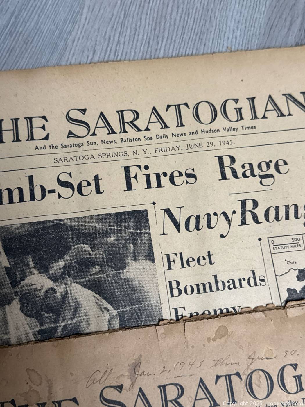 Four 1945 Saratogian WWII newspapers with two NASA Atlas rocket photos ...