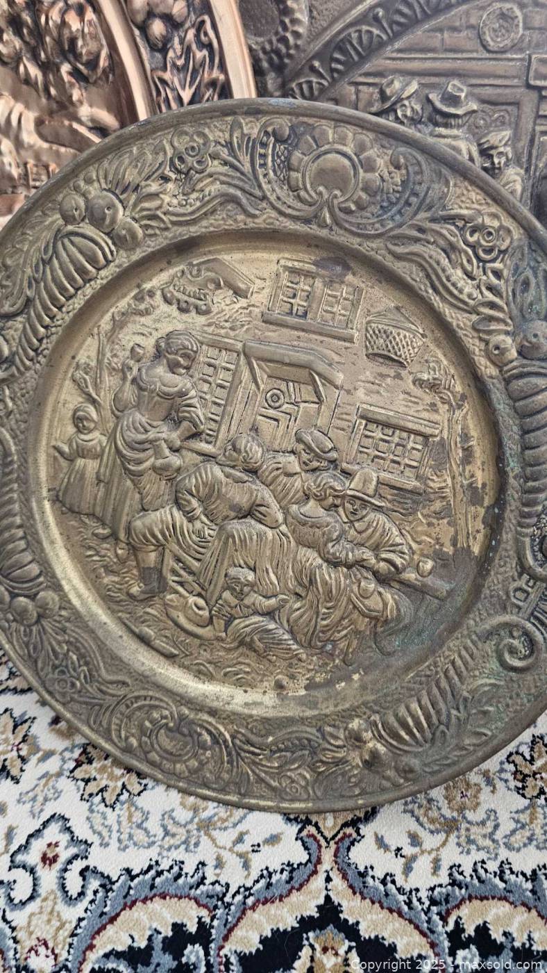 Vintage embossed copper & brass wall plaques | Maxsold