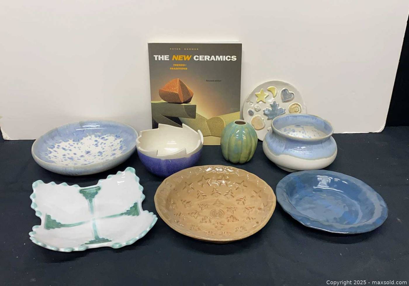 Studio pottery bowls plates bud vase tile & book | Maxsold