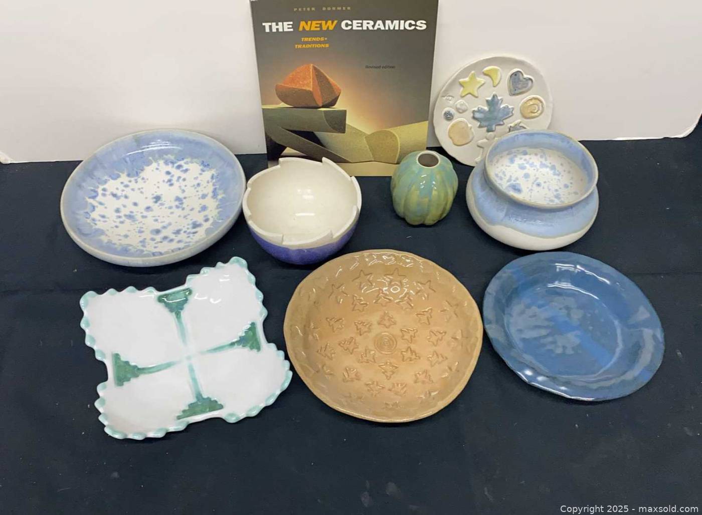 Studio pottery bowls plates bud vase tile & book | Maxsold