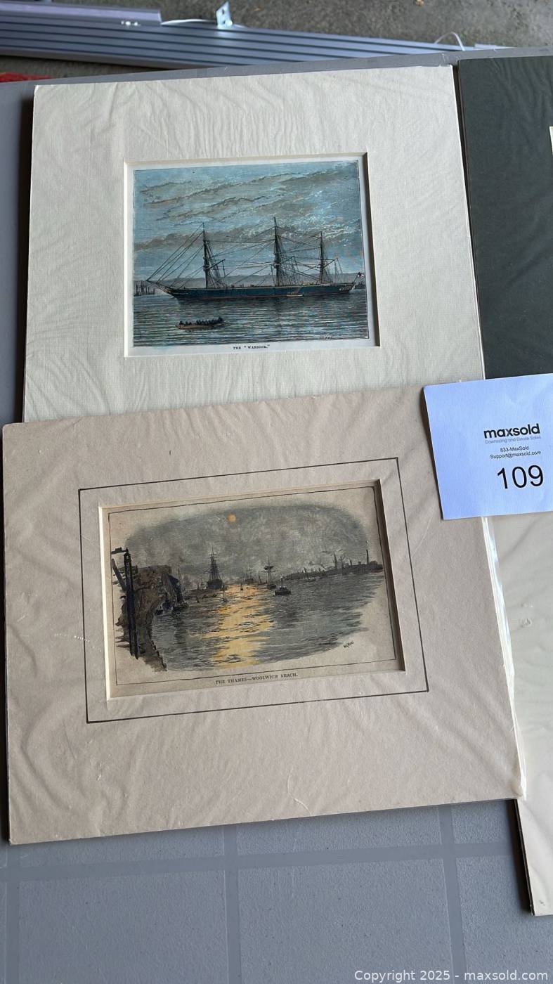 4 antique hand-colored maritime engravings matted | Maxsold