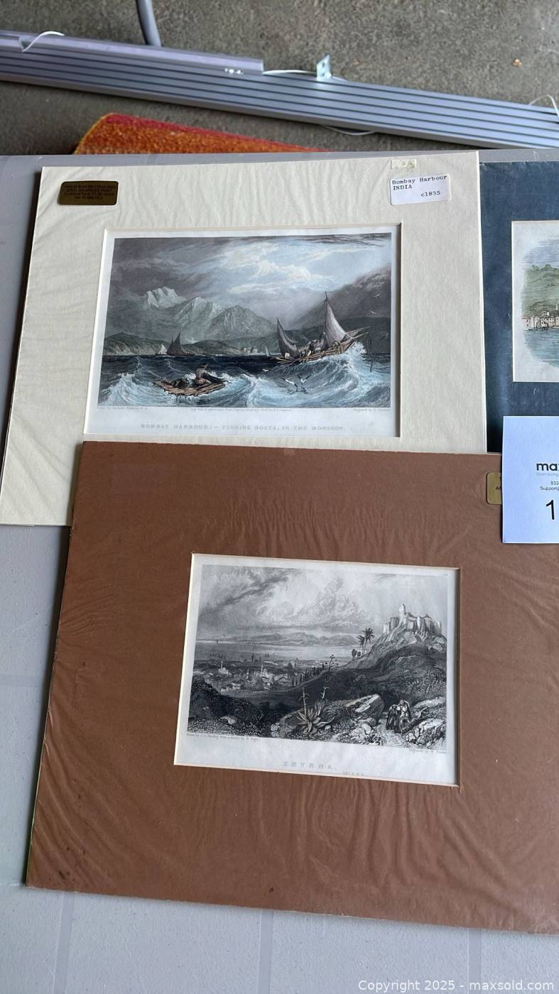 Four antique hand-colored engravings, matted | Maxsold
