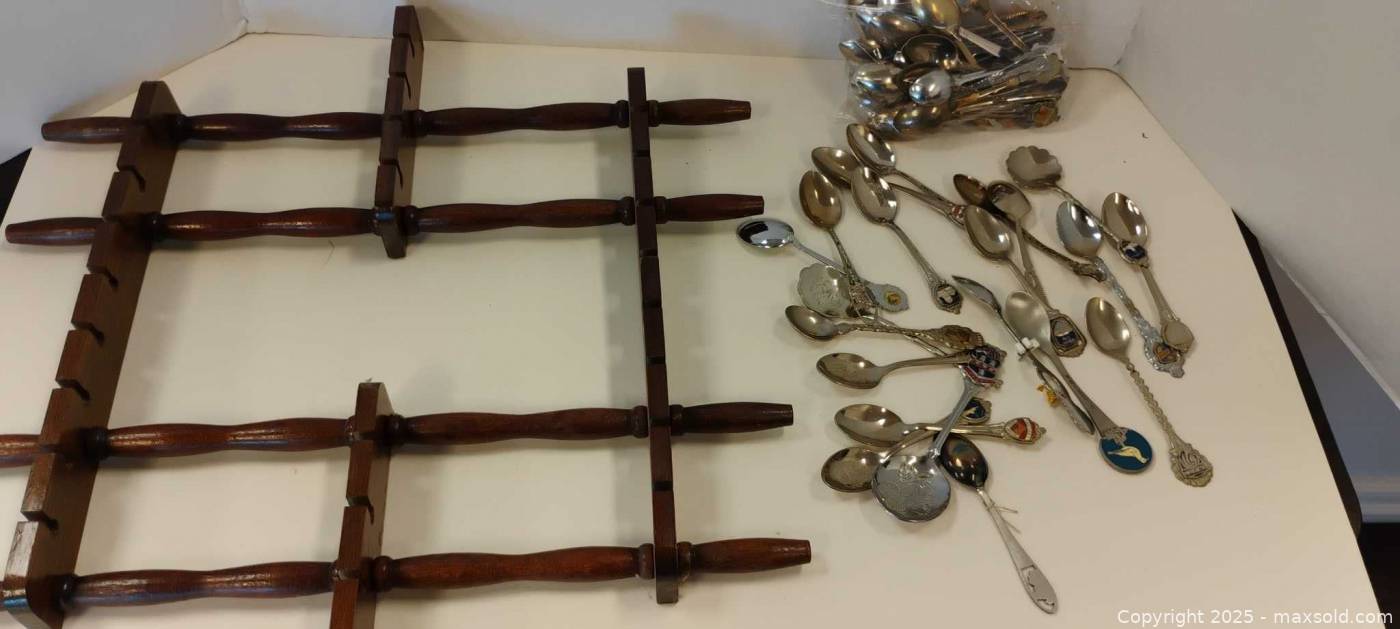 Collector spoons and display rack | Maxsold