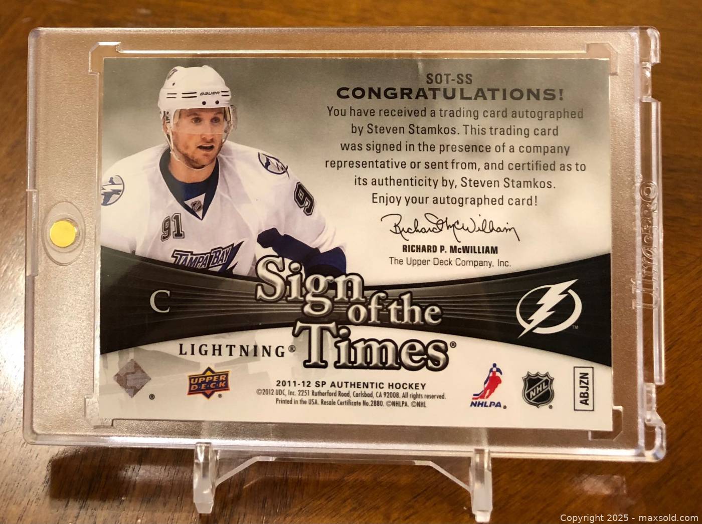 2011-12 SP Authentic Steven Stamkos Sign of the Times Autograph Card ...