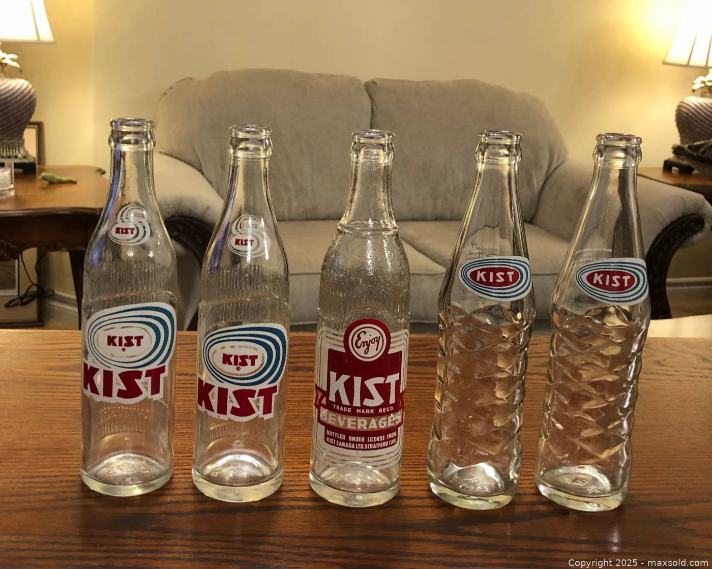 Five vintage clear Kist glass soda bottles | Maxsold