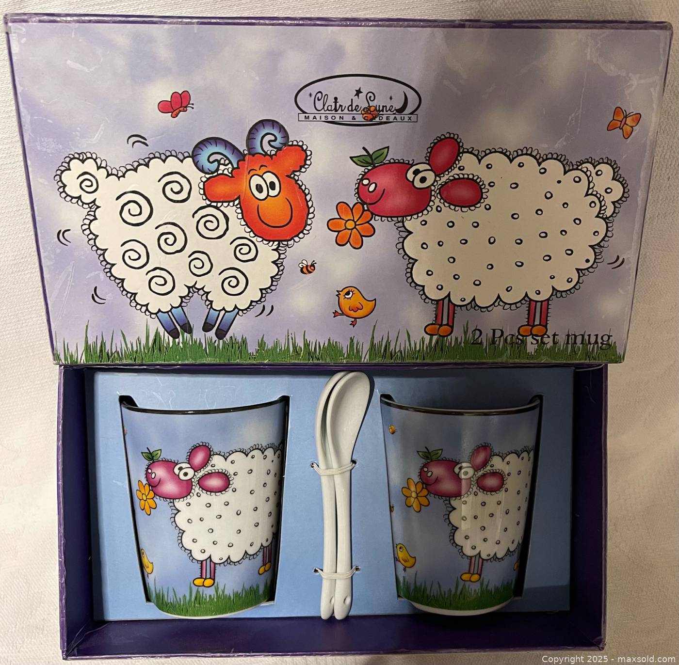 Cartoon sheep coffee mug set with spoons | Maxsold