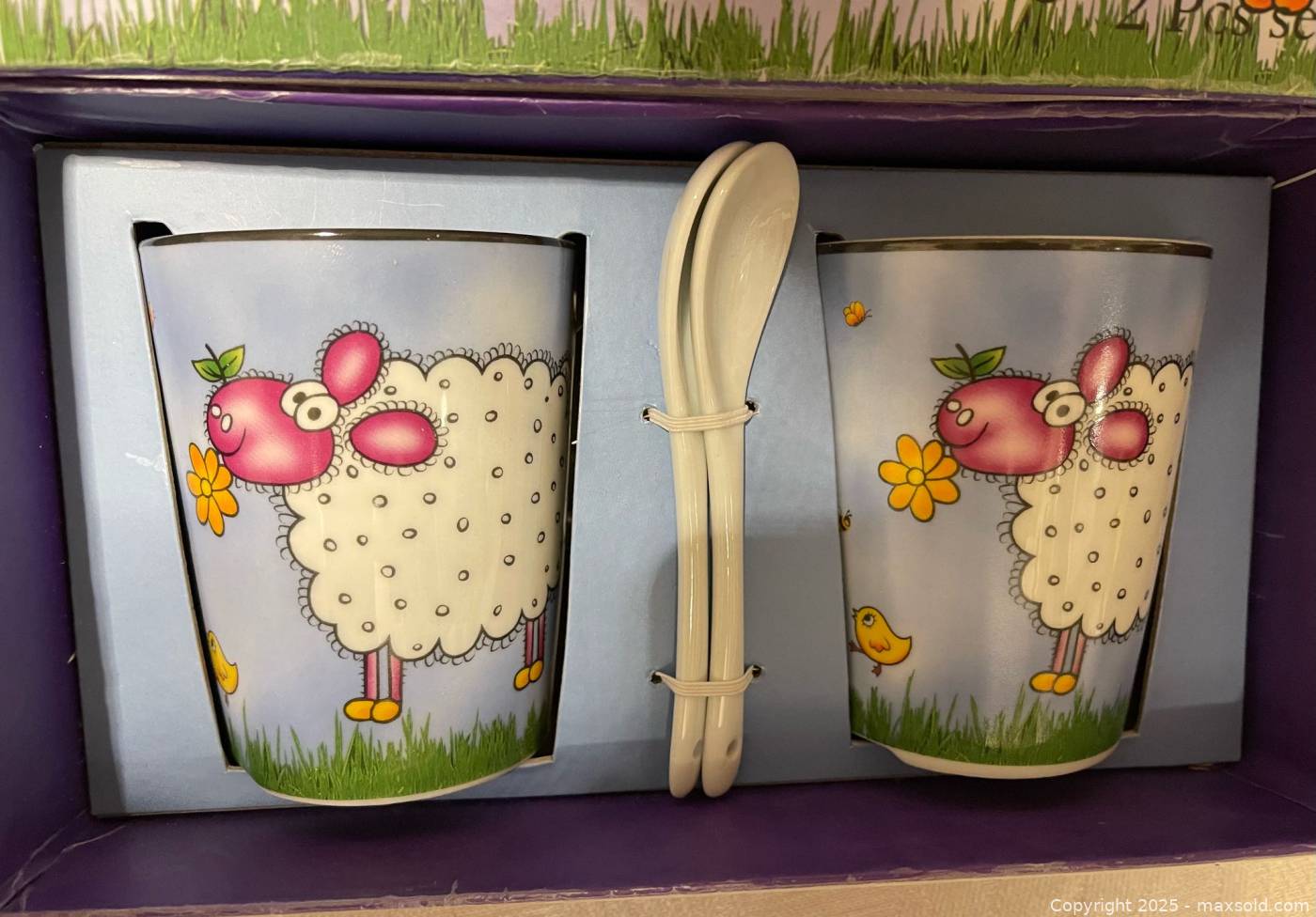 Cartoon sheep coffee mug set with spoons | Maxsold