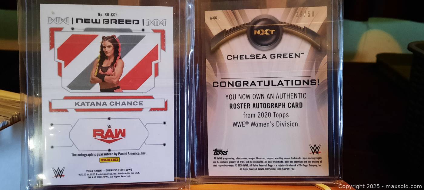 Chelsea Green and Katana Chance autographed WWE trading cards | Maxsold