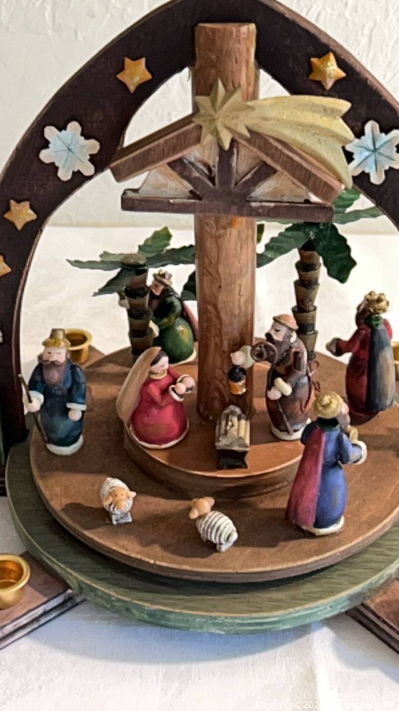 Wooden Nativity Advent Carousel with 4 Candle Holders | Maxsold