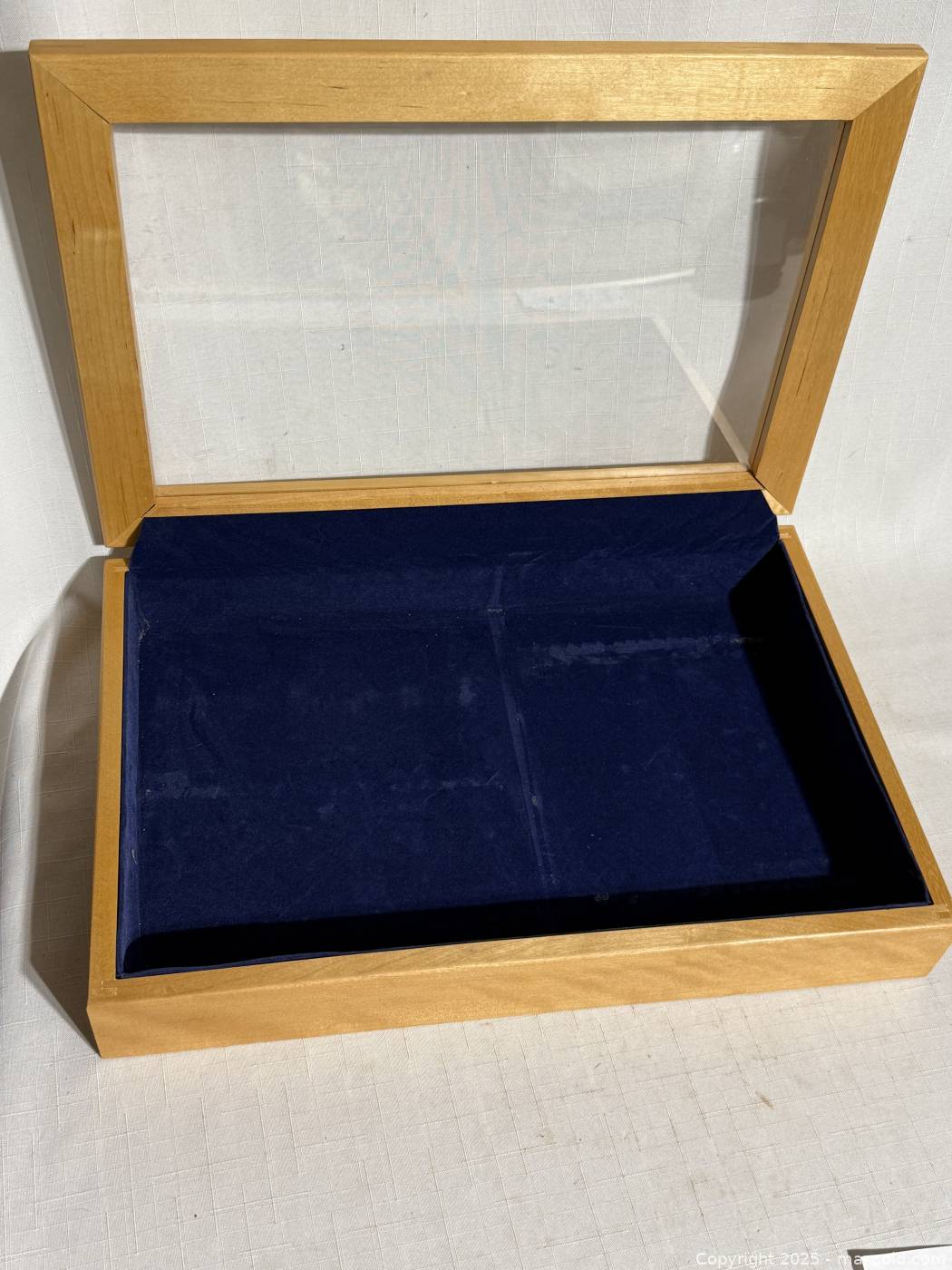Large wooden glass-top display box | Maxsold