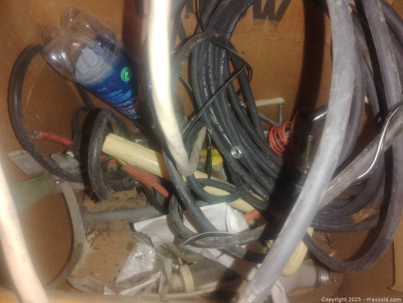 Box of electrical wire and miscellaneous hardware | Maxsold