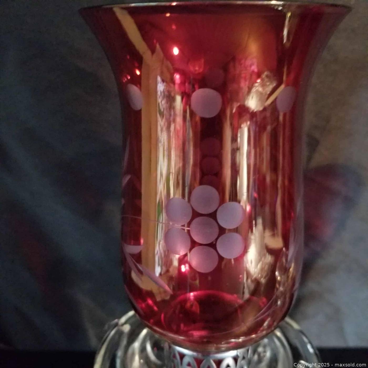 Pair Victorian Cranberry Etched Glass Hurricane Lustre Lamps | Maxsold