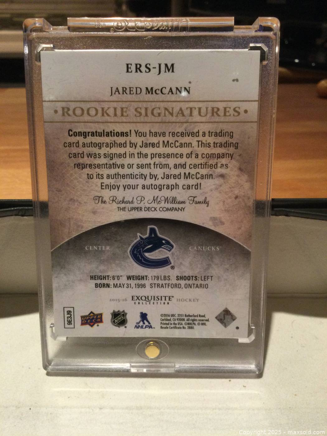 2015-16 Upper Deck Jared McCann Exquisite Rookie Signatures Autographed ...