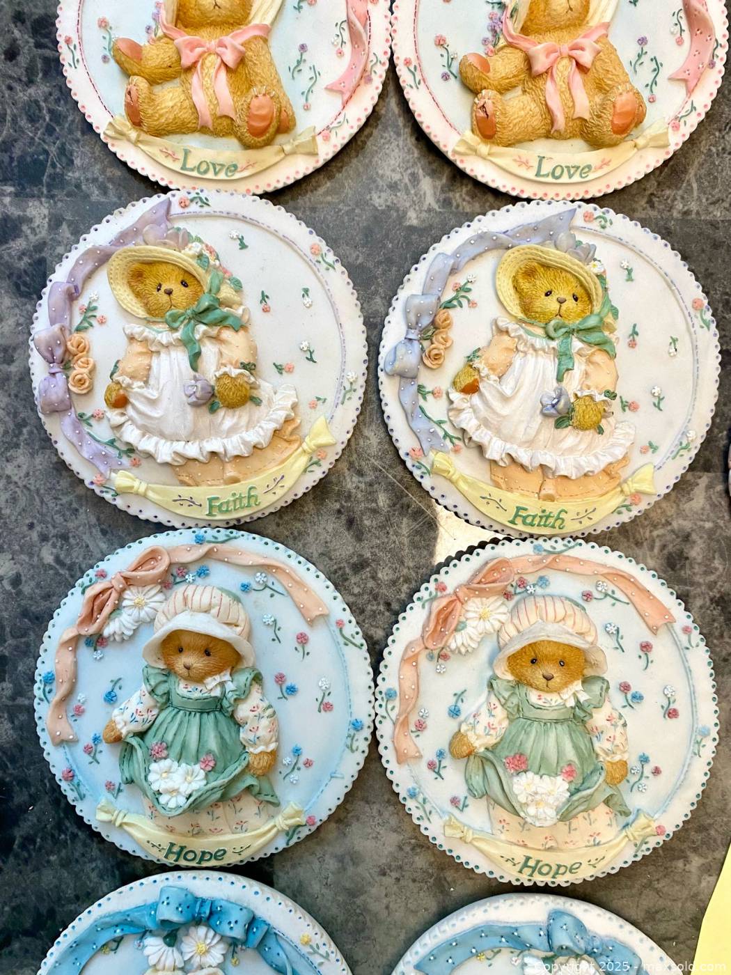 Cherished Teddies round wall plaques and heart ornament, 9 pieces | Maxsold