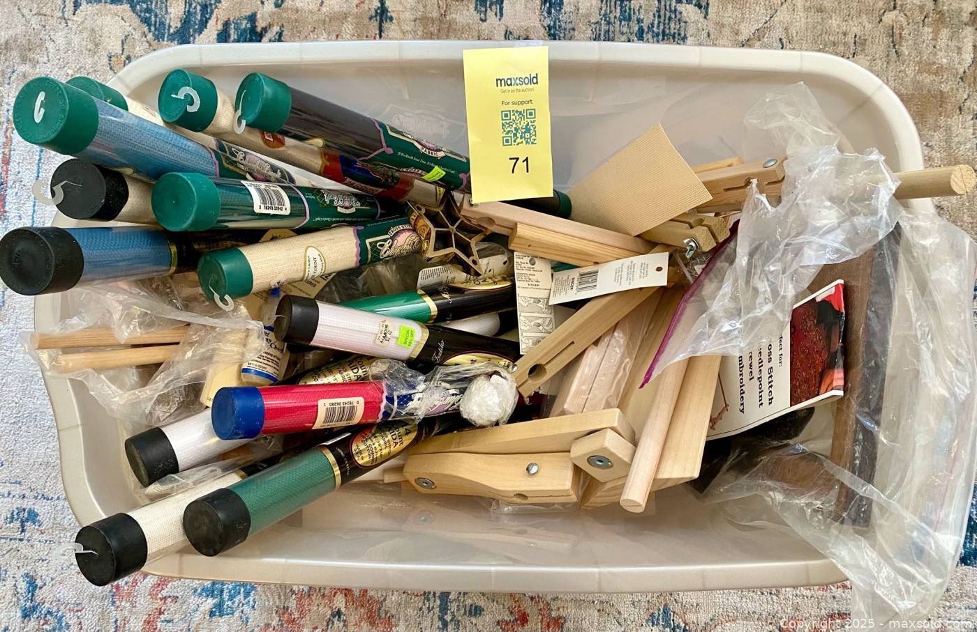 Cross stitch fabric rolls, stretcher bars & thread | Maxsold