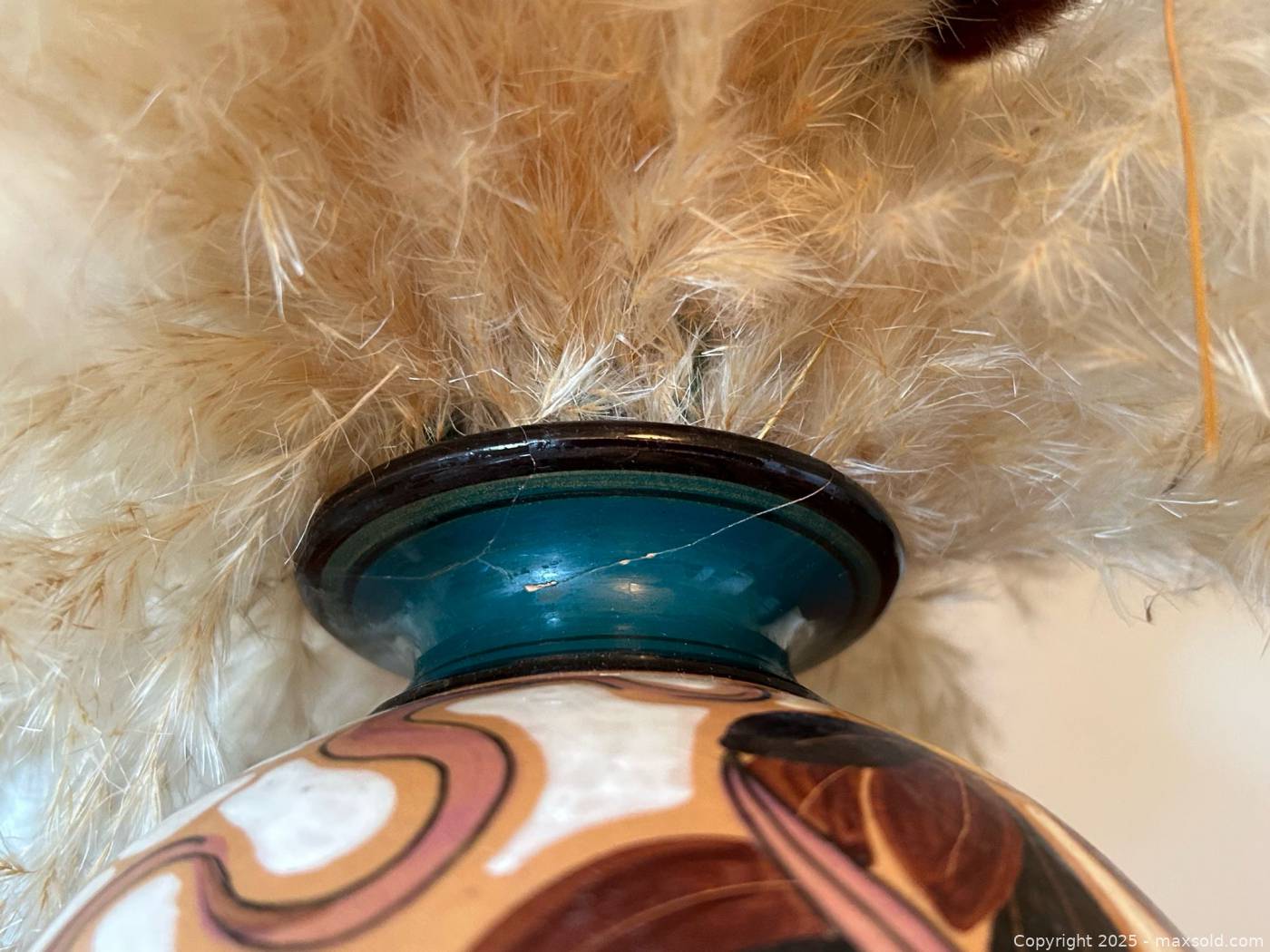 Hand-painted Italian terra cotta vase & dried florals | Maxsold