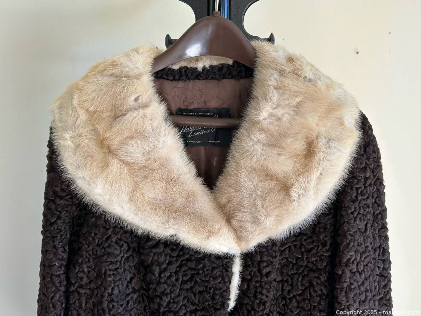 Vintage Brown Curly Wool Coat with Fur Collar | Maxsold