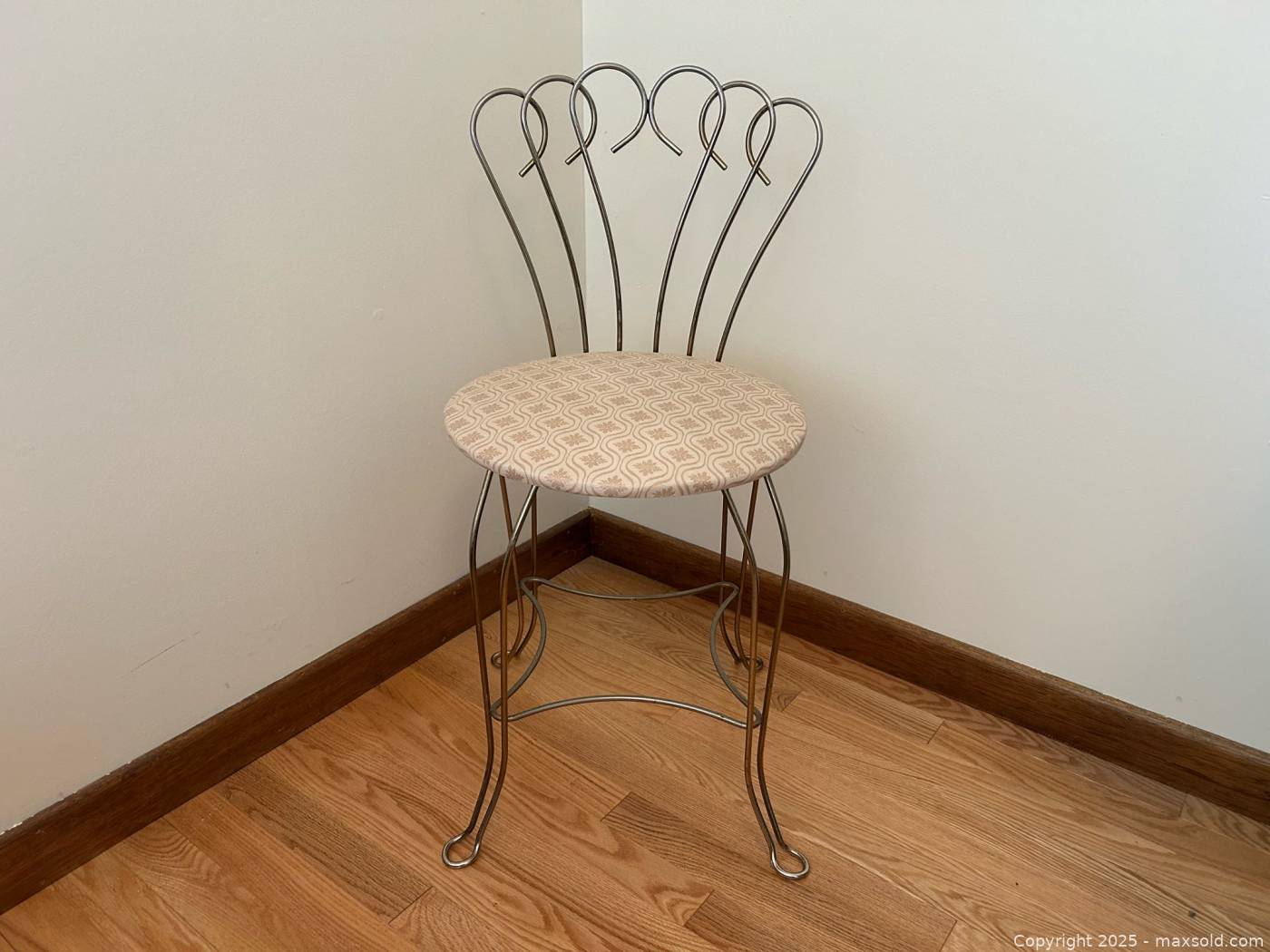 Vintage Metal Vanity Chair with Upholstered Seat | Maxsold