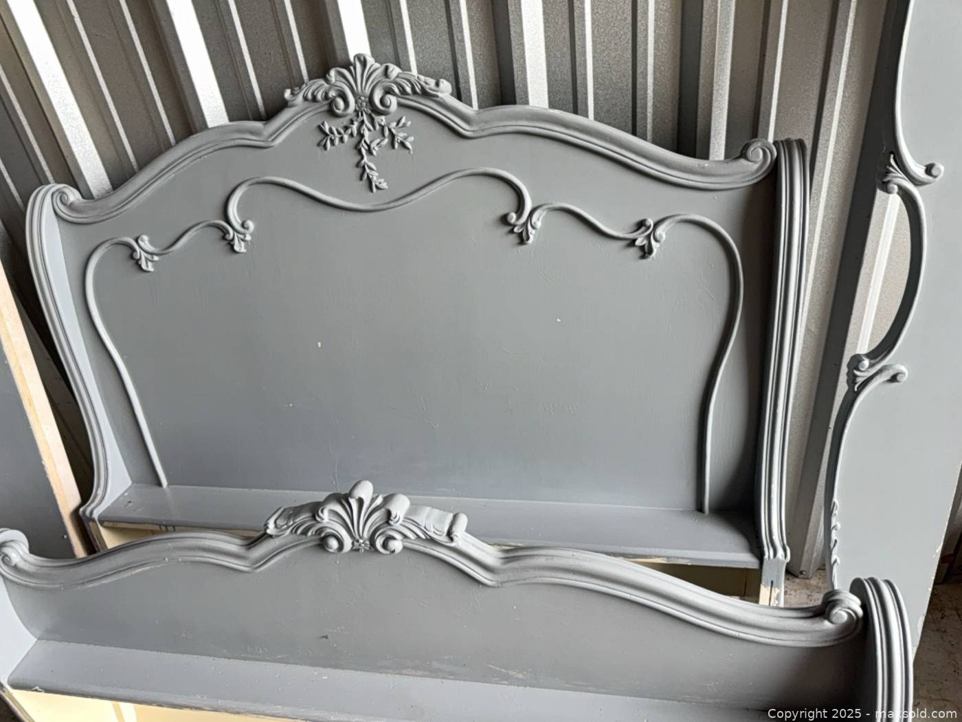 Full gray ornate wood 4-poster bed frame | Maxsold