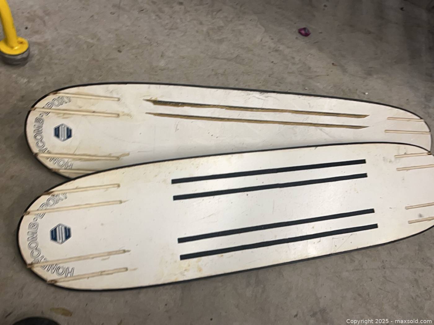 EP water skis, DeWalt work pants, 2 footballs, wooden baseball bat ...