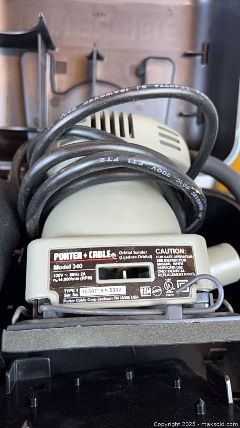 Porter-Cable 340 Sander, Wen 521 Jigsaw, Cases, Ear-muffs | Maxsold