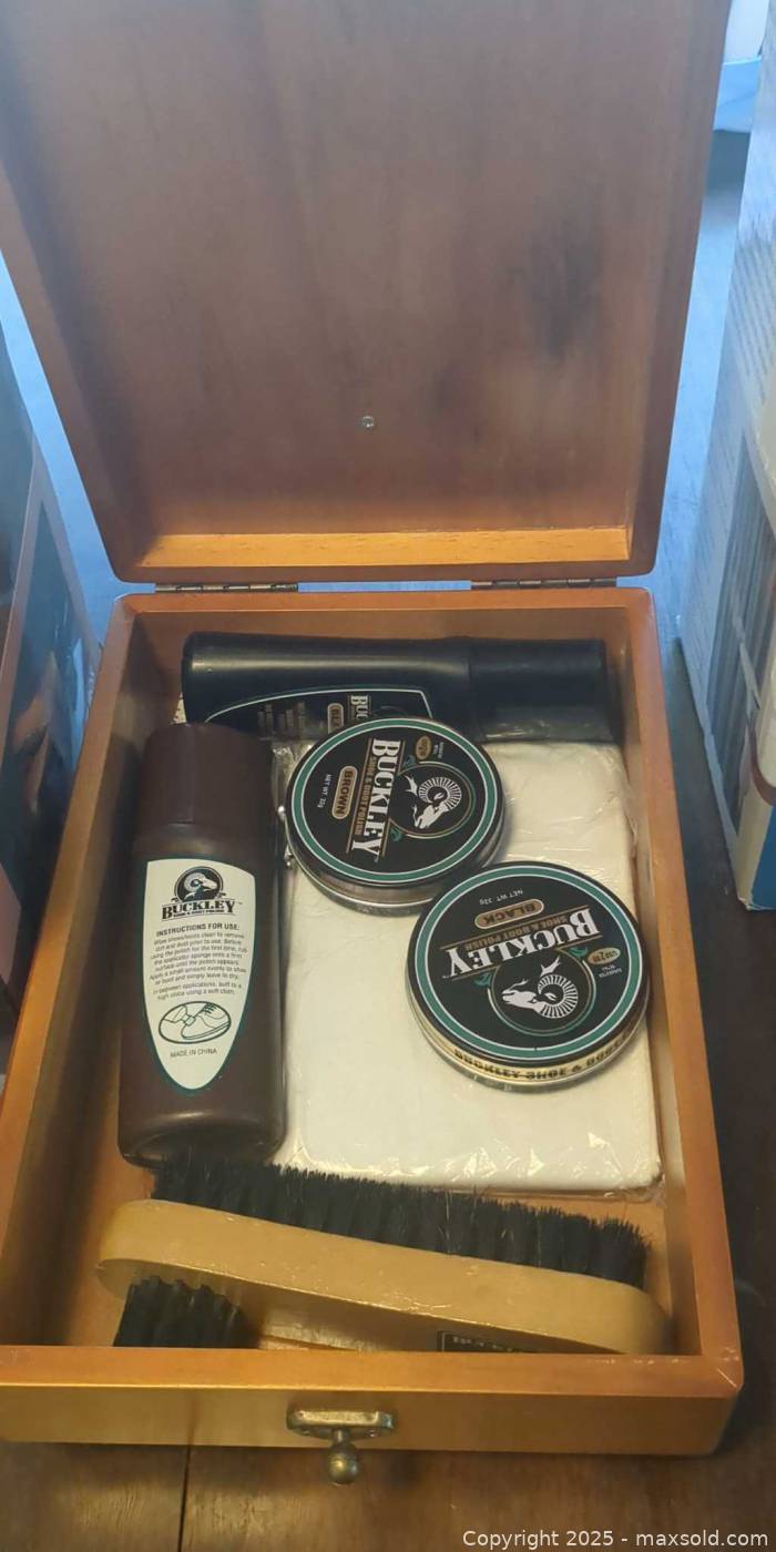 Wooden shoe shine box kit, Conair handheld fabric steamer, large green ...