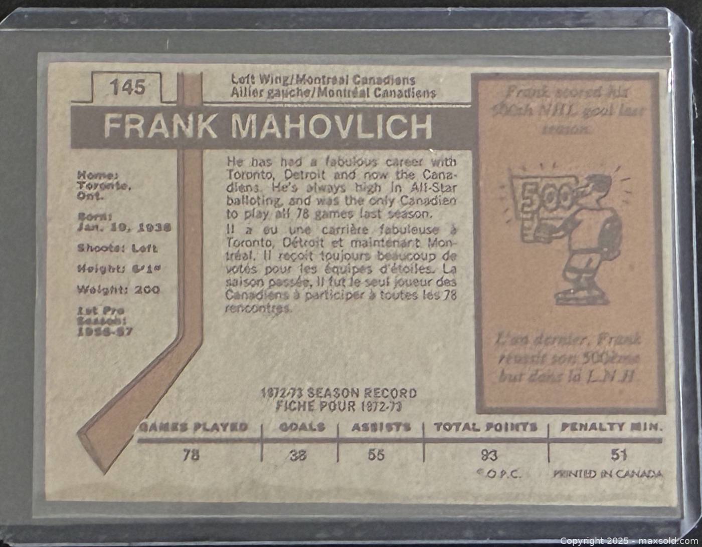 1973-74 O-Pee-Chee Frank Mahovlich NHL All-Star Card #145 | Maxsold