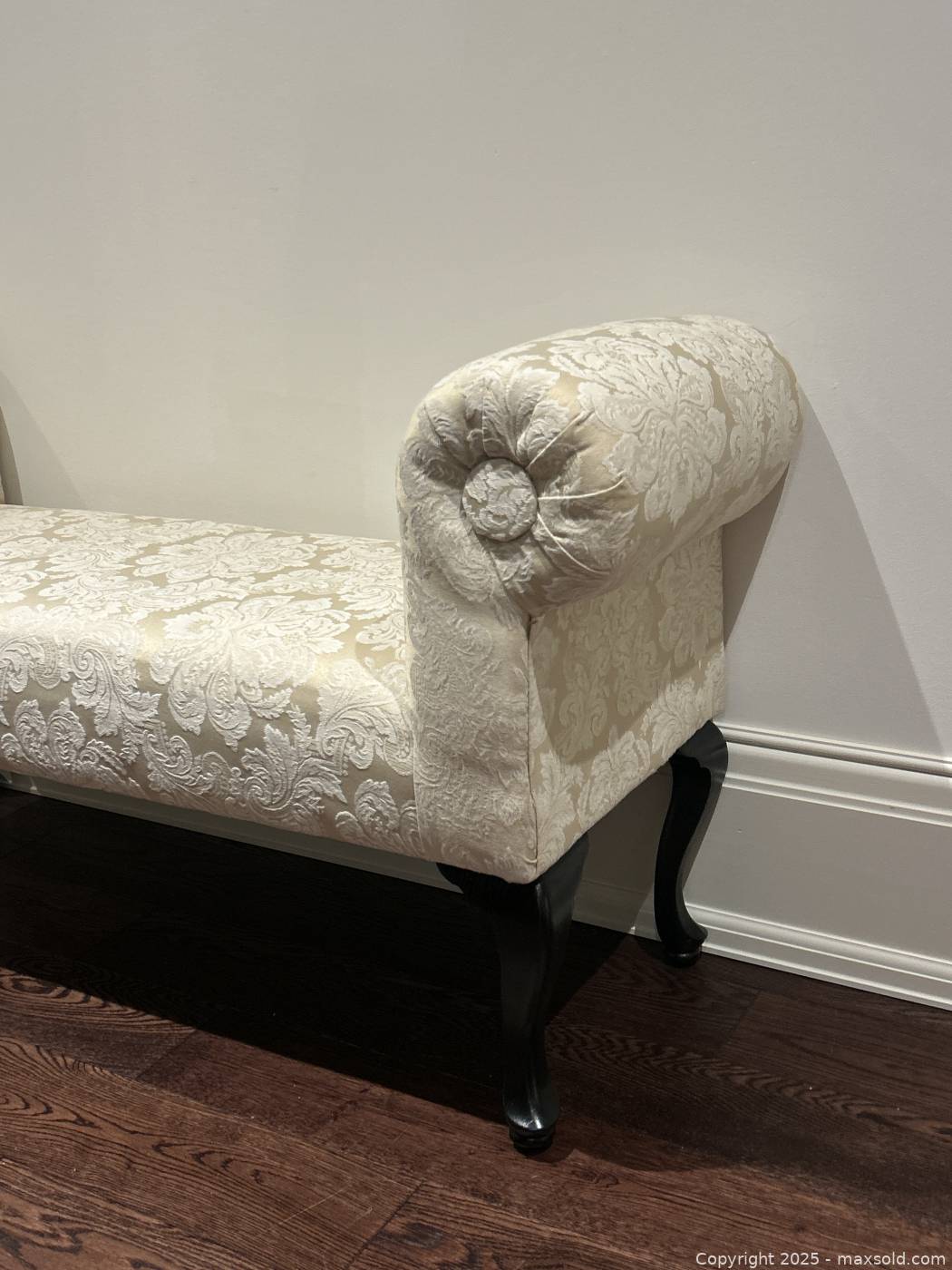 Upholstered Cream Damask Bench | Maxsold