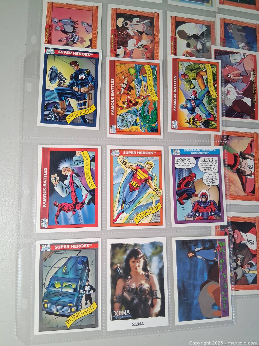 Assorted Marvel, Looney Tunes and Xena trading cards | Maxsold