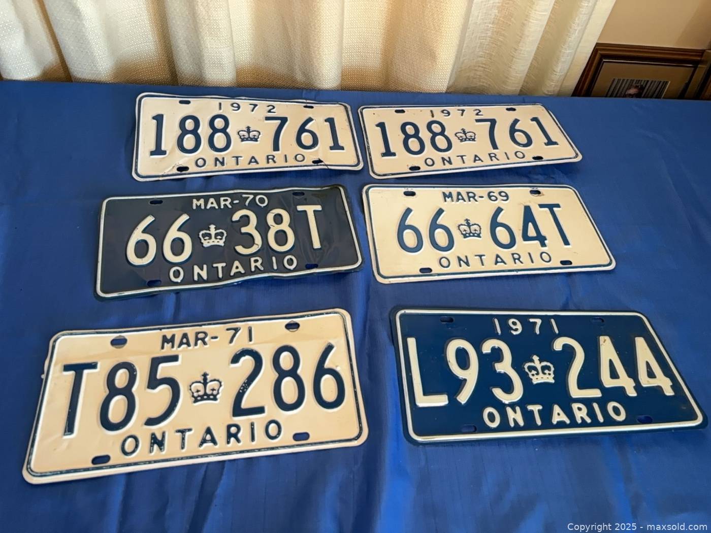 Ontario license plates 1969-1972, 6 pcs | Maxsold