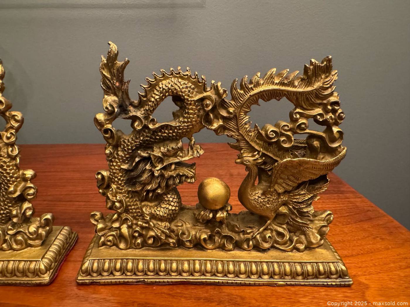 Vintage brass Chinese dragon and phoenix sculptures pair | Maxsold