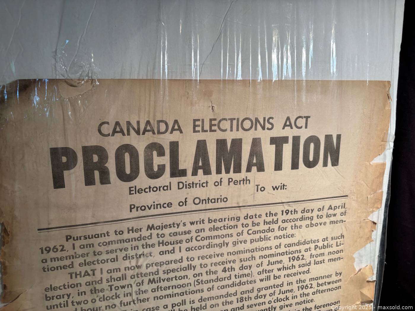 1962 Canada Elections Act Proclamation Poster | Maxsold