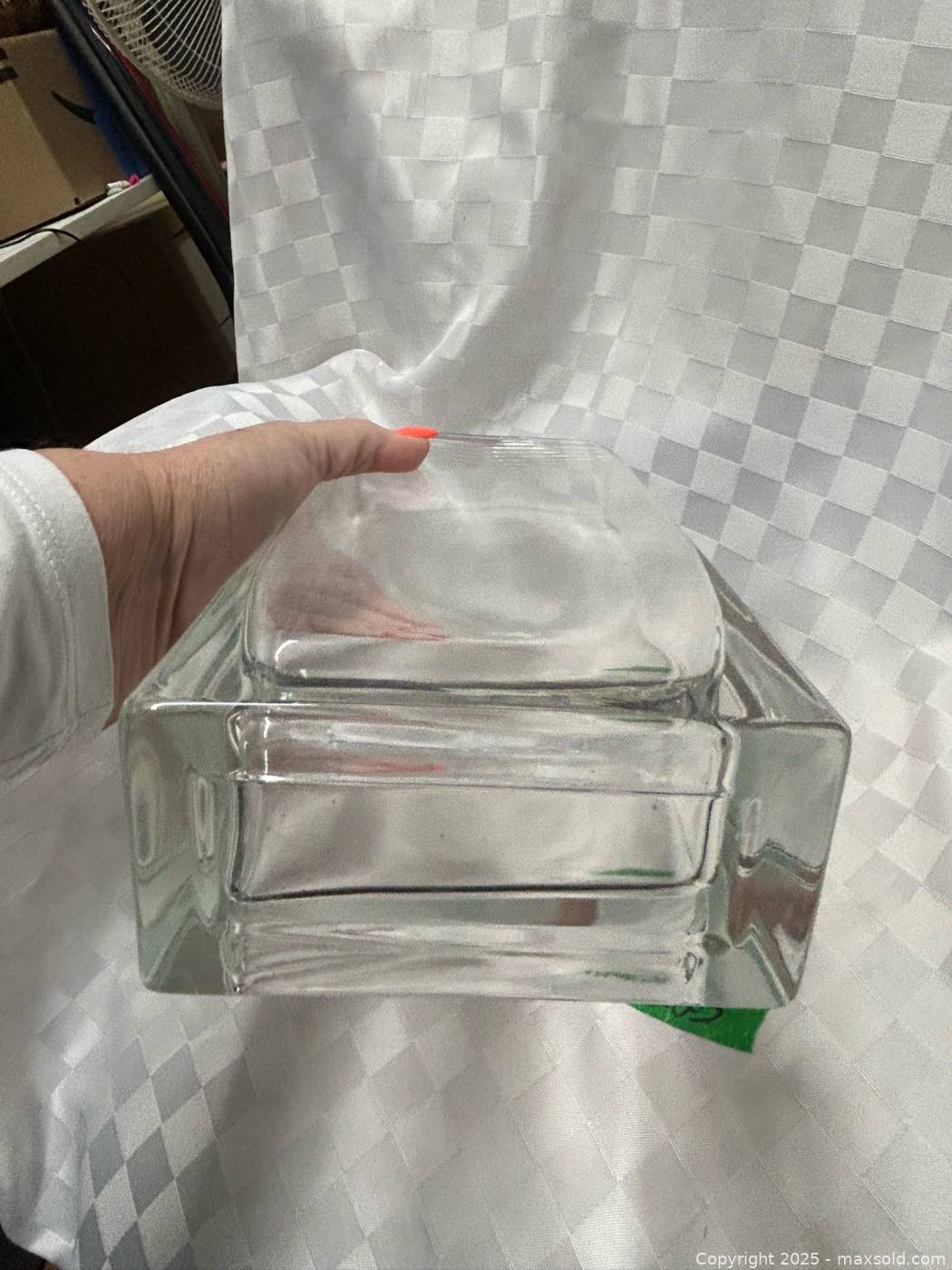 Square Clear Glass Vase, 12 Inch | Maxsold