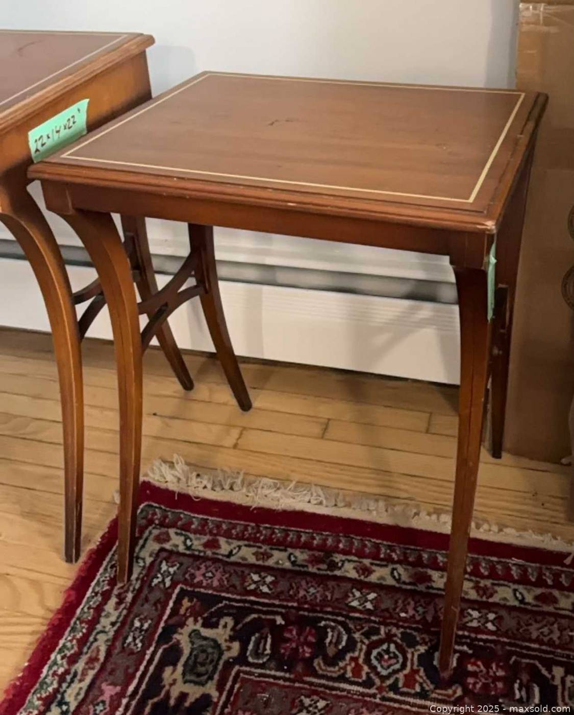 Wood nesting side tables with floral lamp | Maxsold