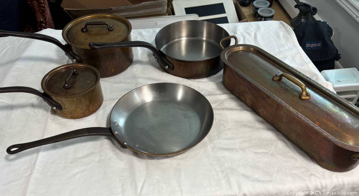 Copper pots, pans and fish kettle poacher | Maxsold