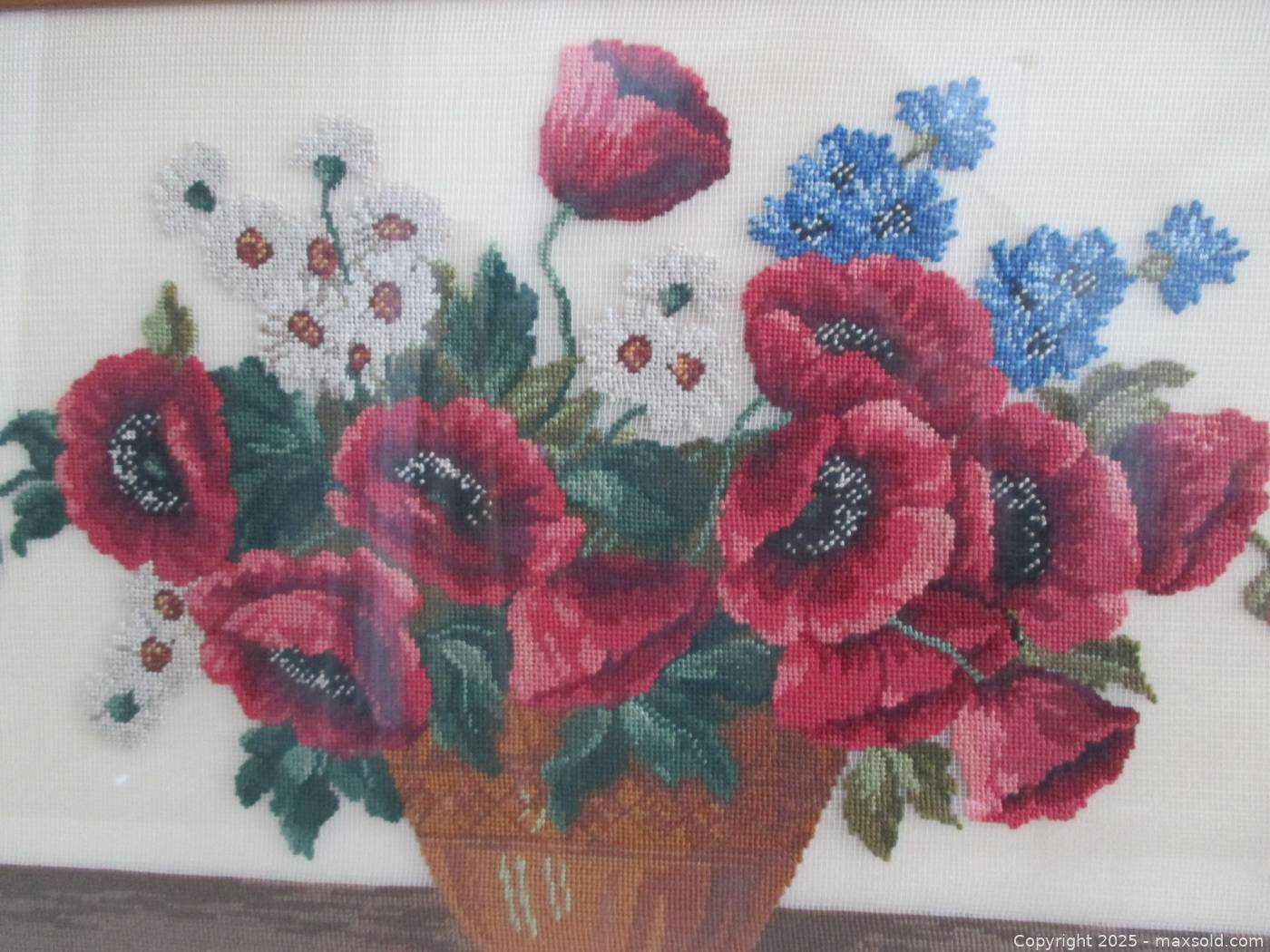 Framed Petit Point Floral Needlework 15" x 12" | Maxsold
