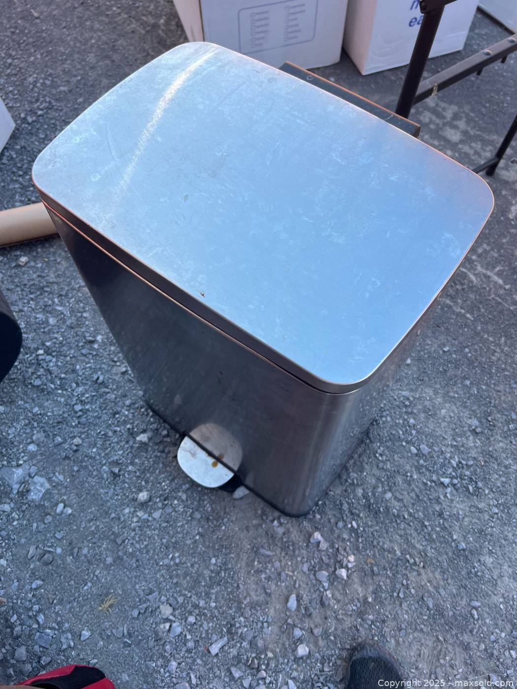 Stainless steel foot pedal trash can | Maxsold
