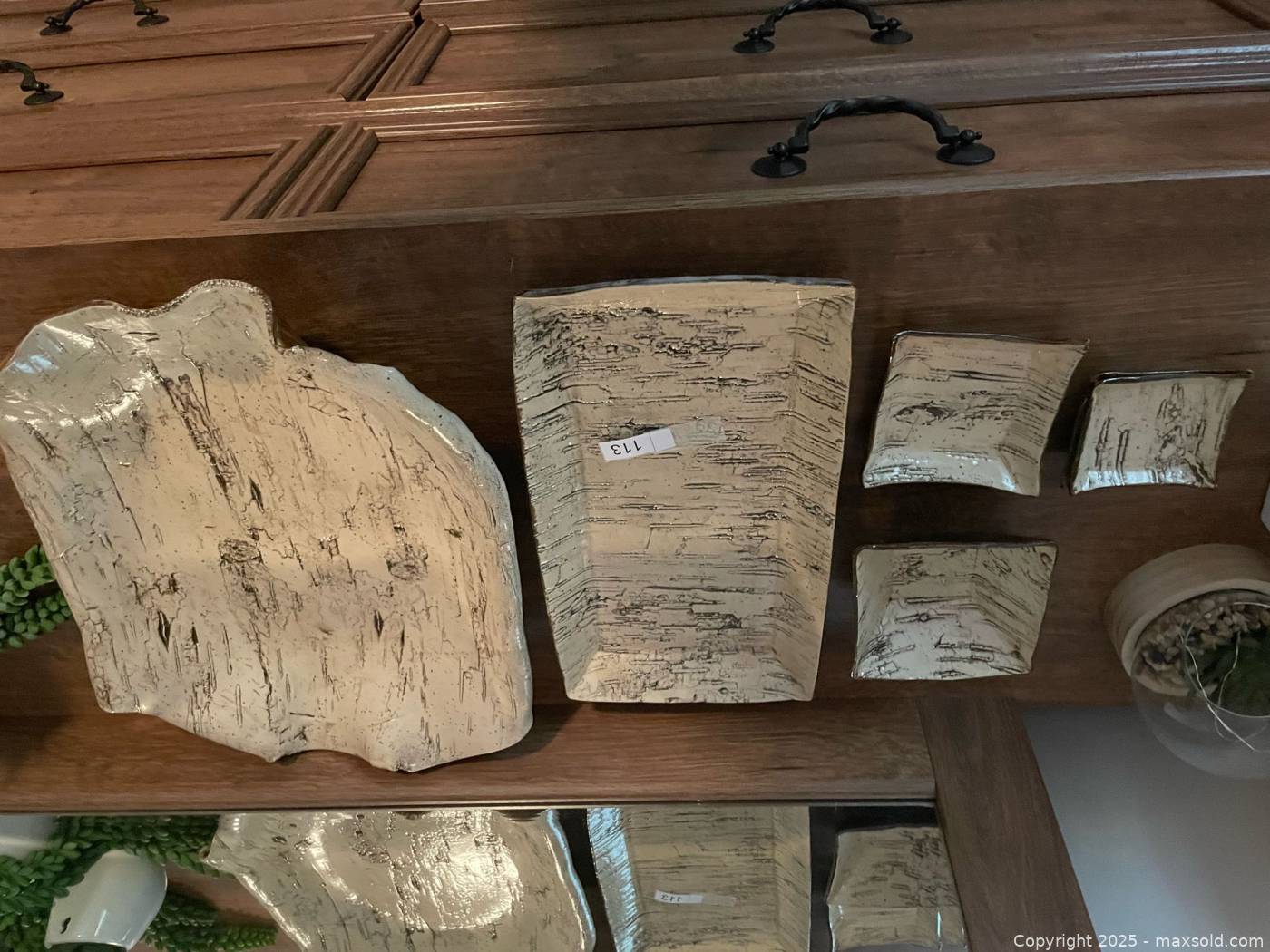 Pottery serving dishes, birch imprint, 5 pcs | Maxsold