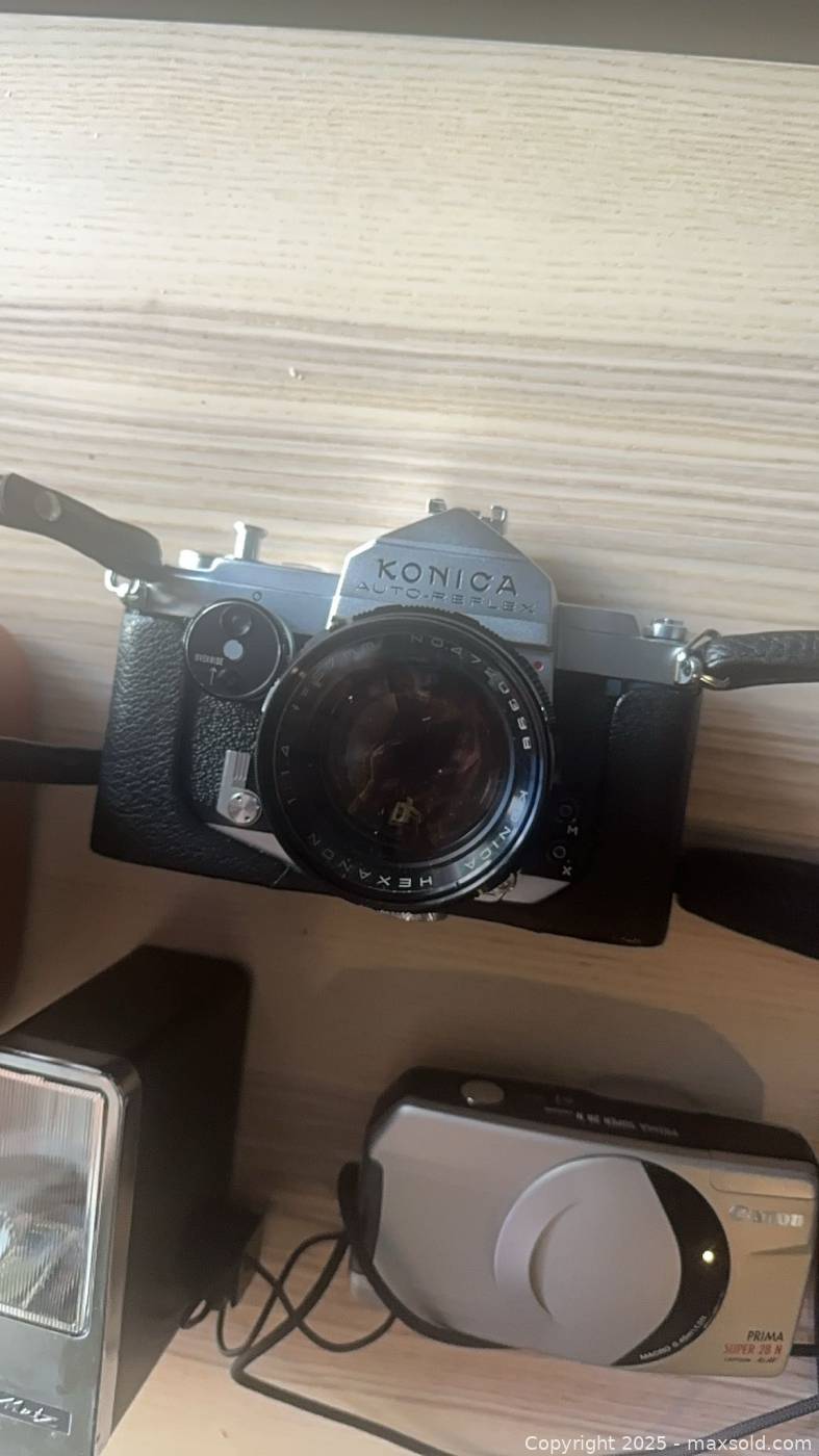 Konica 35mm SLR Camera, Canon Prima Super 28, Leather Case, Filters ...