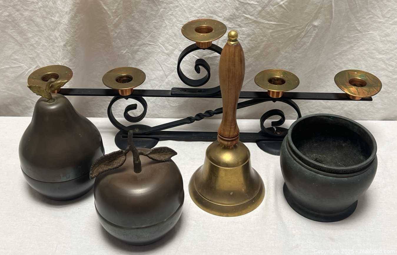 Mixed Metal Decor – Candle Holder, Bell, Fruit Containers, Cauldron Pot ...