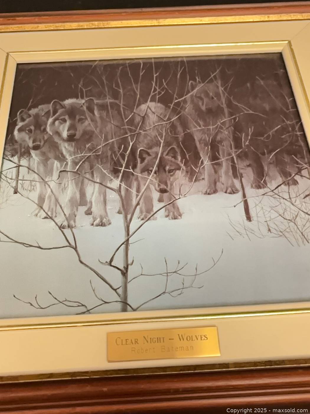 Robert Bateman “Clear Night – Wolves” framed print | Maxsold