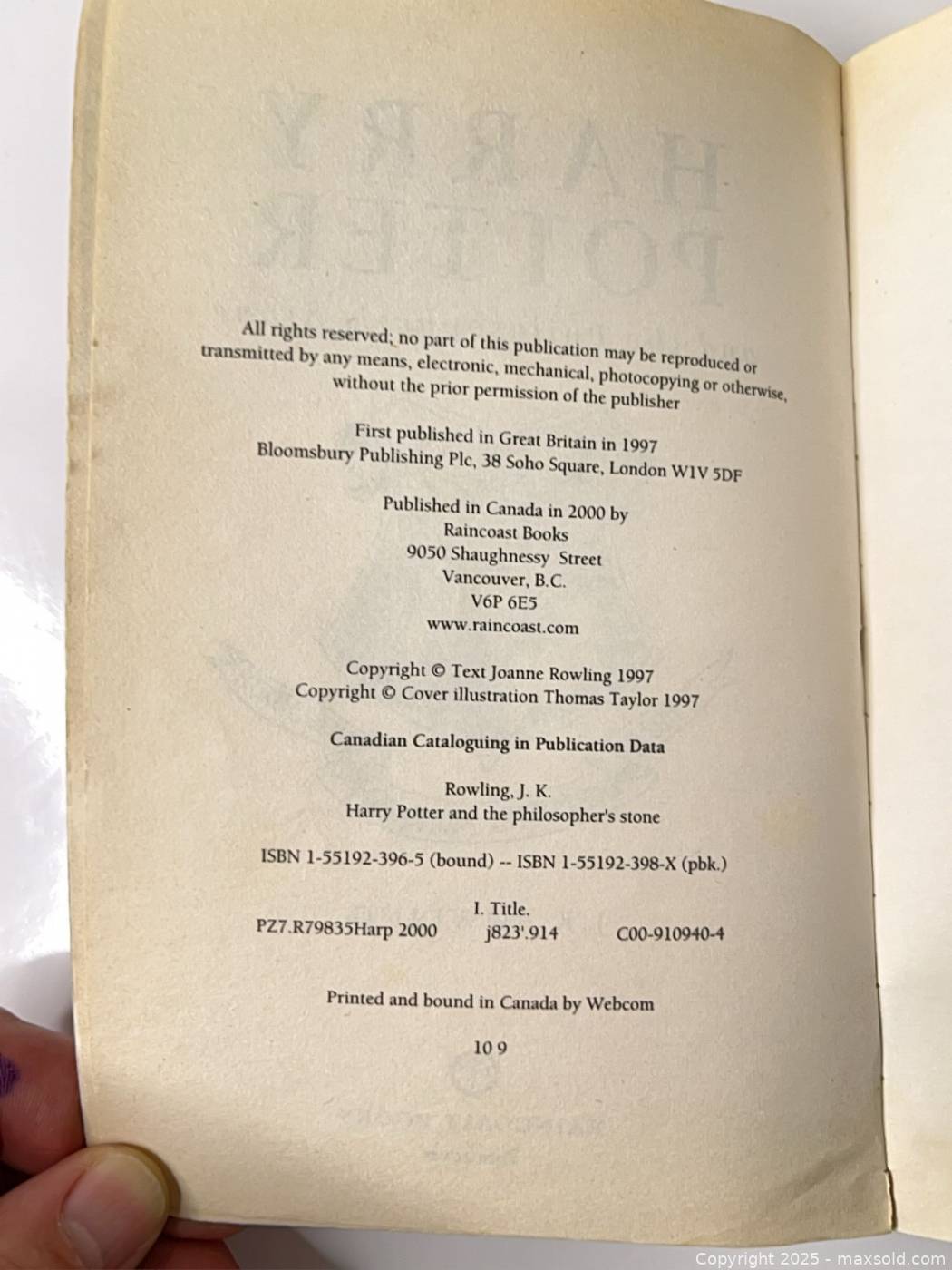 Harry Potter and the Philosopher's Stone Canadian 9th Print 2000 ...
